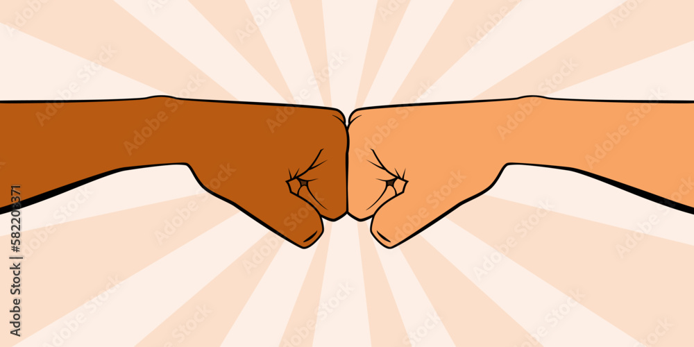 Friendly bumping of clenched fists together. Greeting hands gesture ...