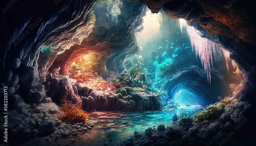 inside of the beautiful fantasy magical cave, generative ai Stock ...