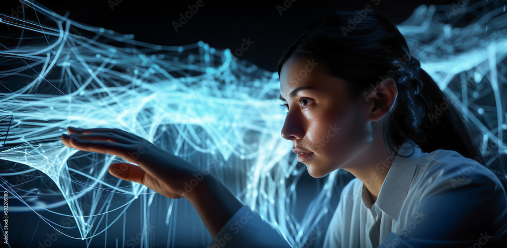 person using data analysis with network complex information from visualizing system.smart ...