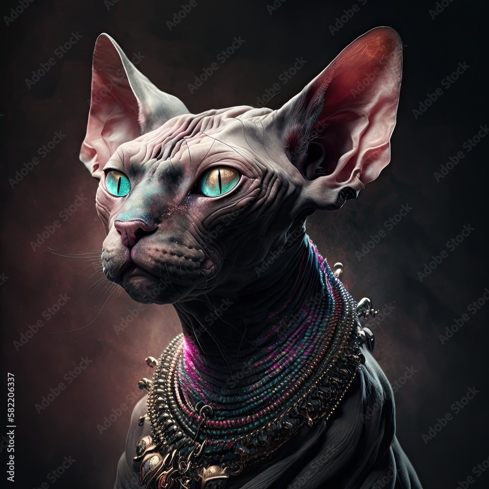Mystical Surreal Portrait of a Sphynx Cat Princess Goddess - Furry ...