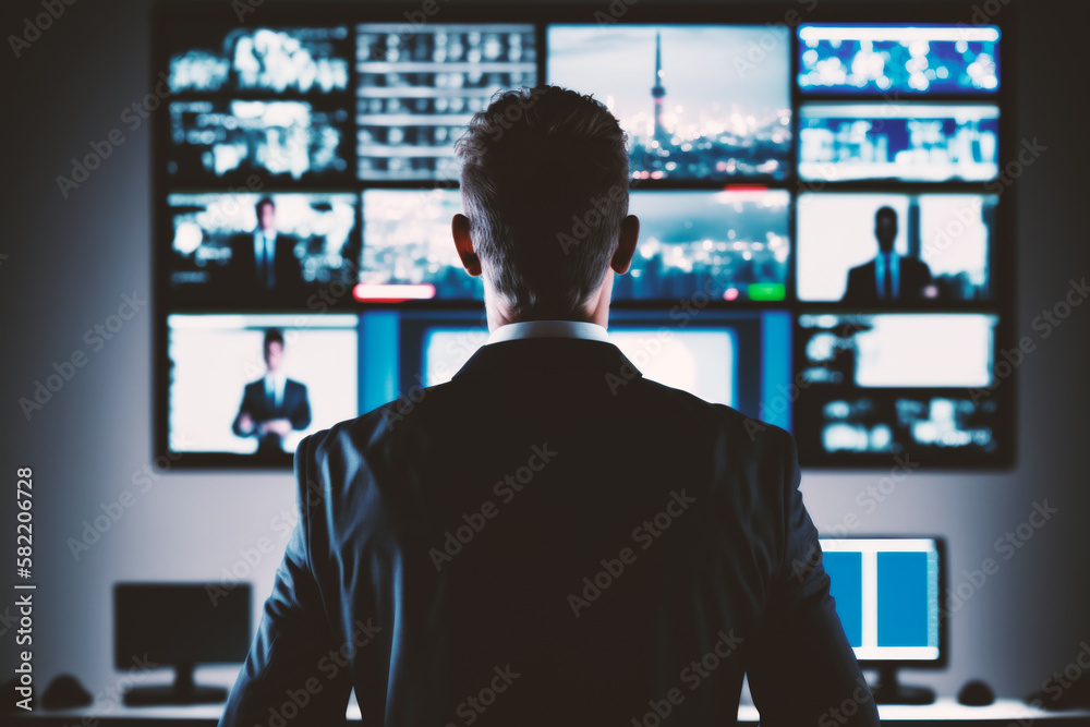 Man, Investor, Broker In front of Computer Screens Following Stock ...