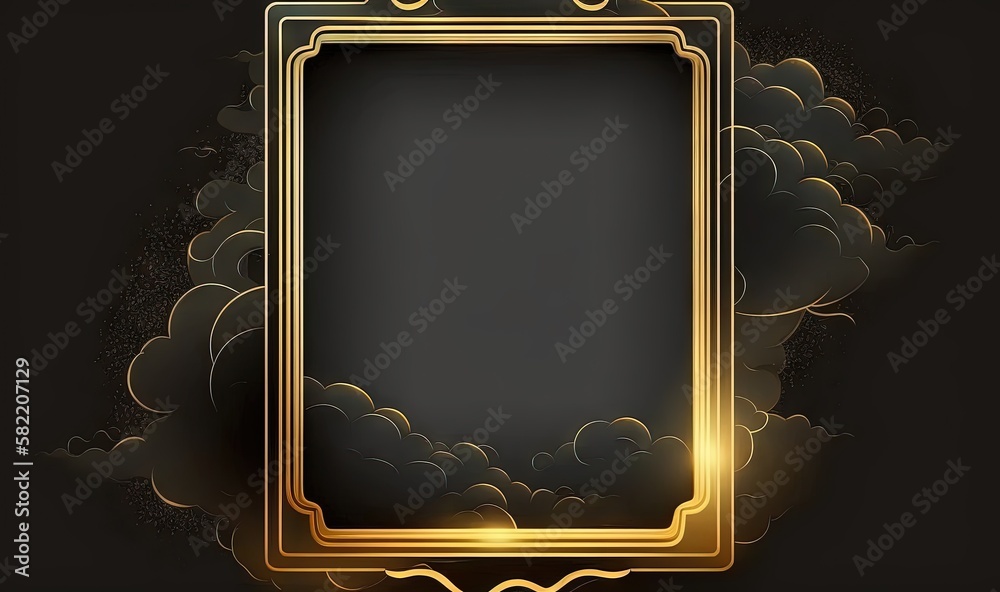 ภาพประกอบสต็อก a gold frame with a black background and clouds in the ...