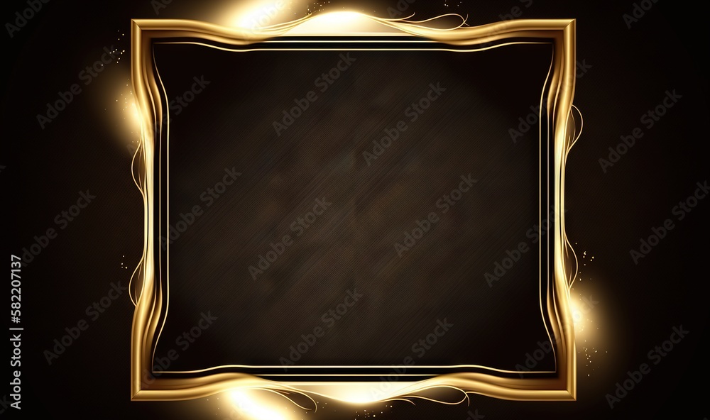 a gold frame with a black background and some light effects on the ...