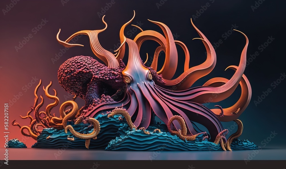 an octopus and octopus fish are depicted in this digital art work ...