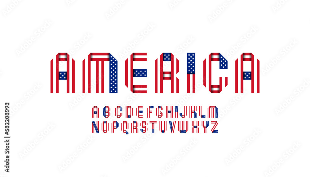 Font alphabet made in American flag style, letters folded from colored ...