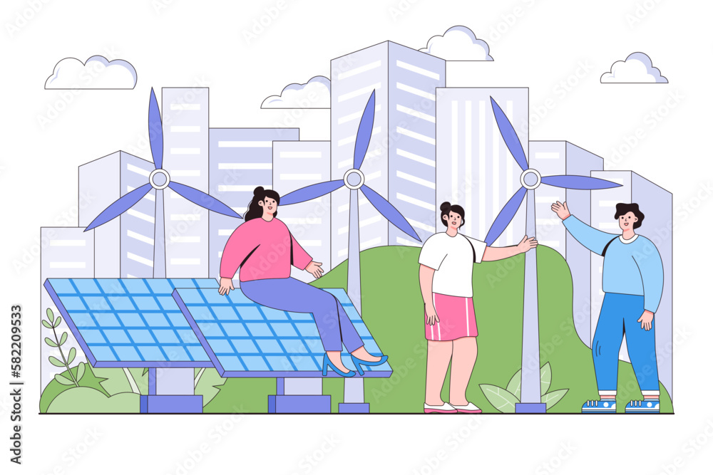 Technological solar electricity, eco clean modern electric power ...