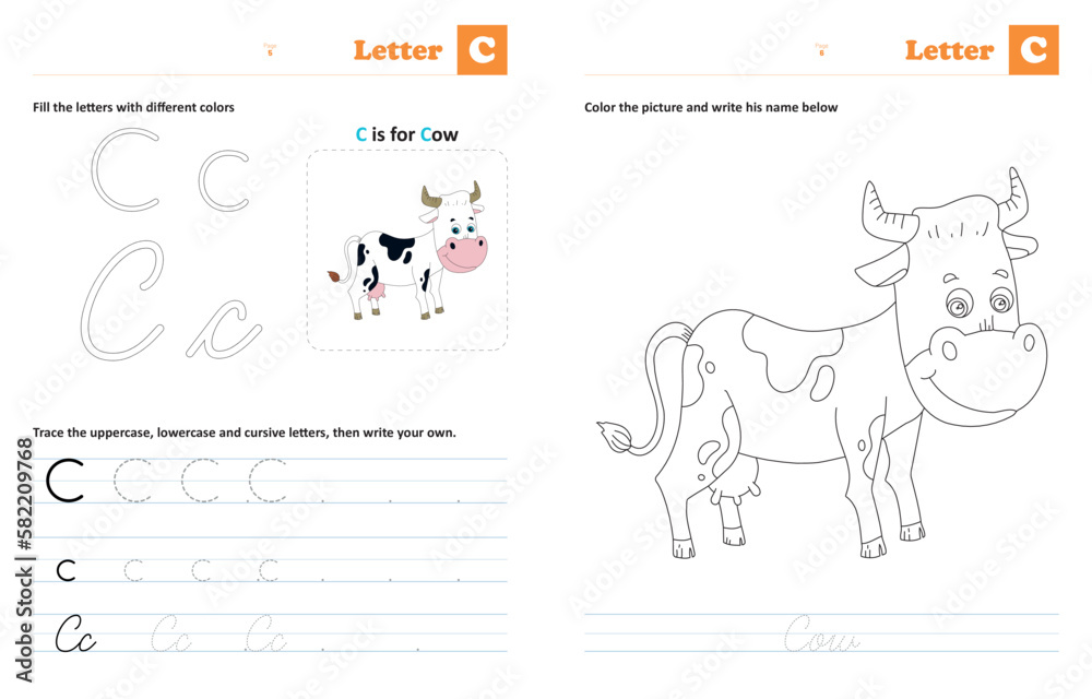 Letter C - Tracing and coloring letters: Animals by alphabet series ...