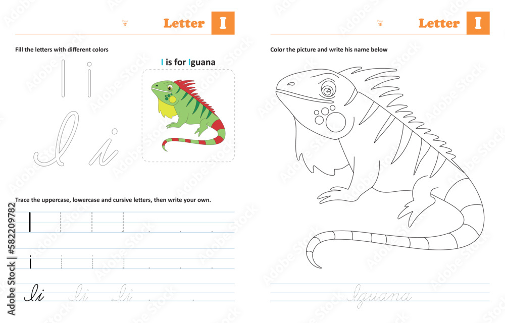 Letter I - Tracing and coloring letters: Animals by alphabet series ...