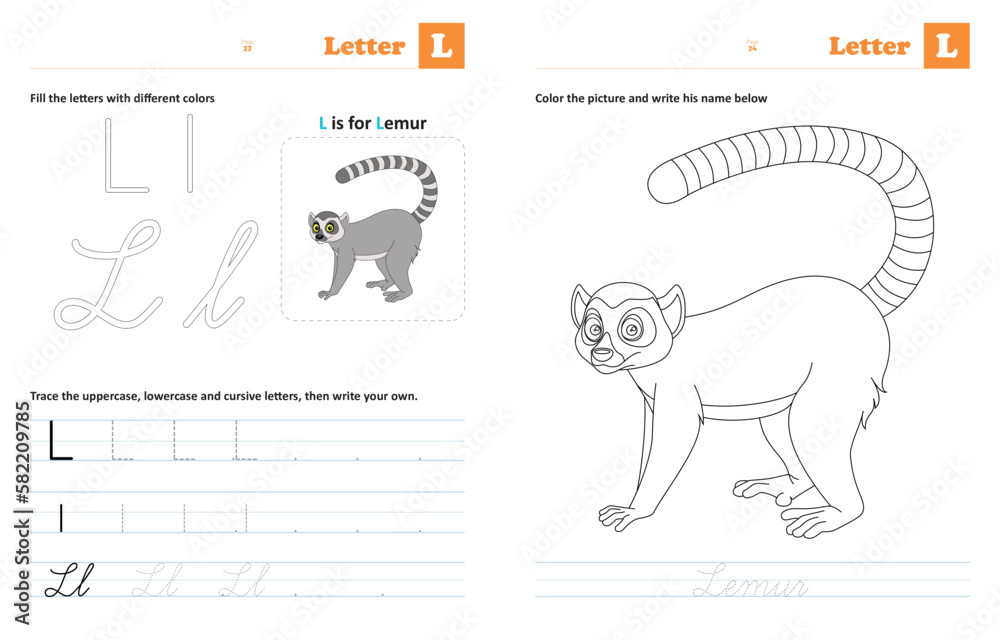 Letter L - Tracing and coloring letters: Animals by alphabet series ...