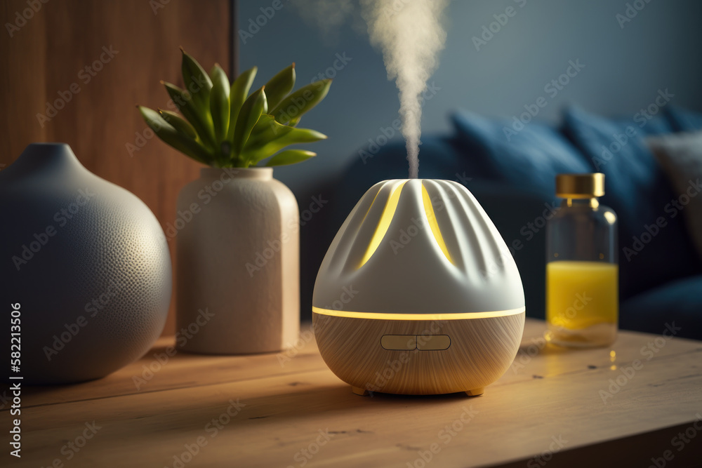 Ultrasonic electronic aroma diffuser on the background of a modern ...