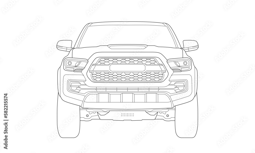 Pickup Truck Silhouette Outlined, Illustration, front view Stock Vector ...