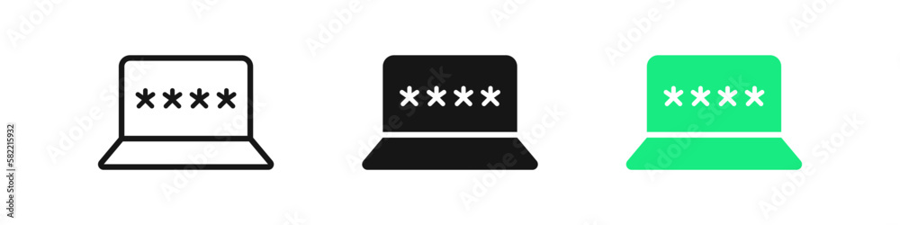 Password laptop icon. Computer lock symbol. Account privacy signs ...