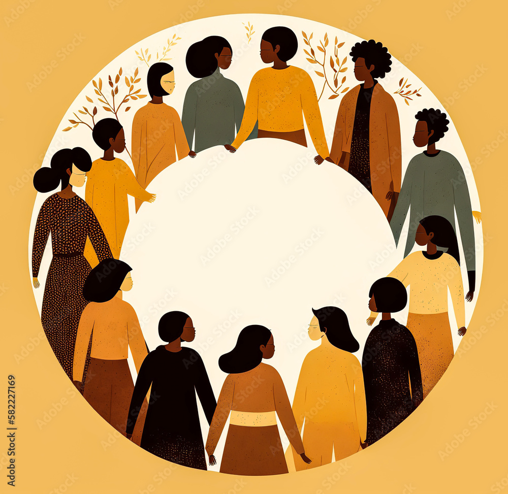 Minimalist illustration with a limited palette showing a group of ...