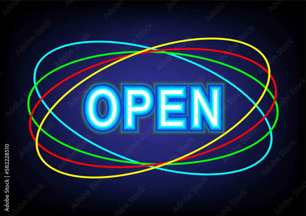 Text open neon led light text digital networking online electric ...