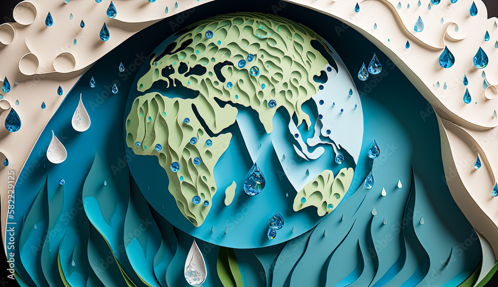 Paper art , Ecology and world water day , Saving water and world ...