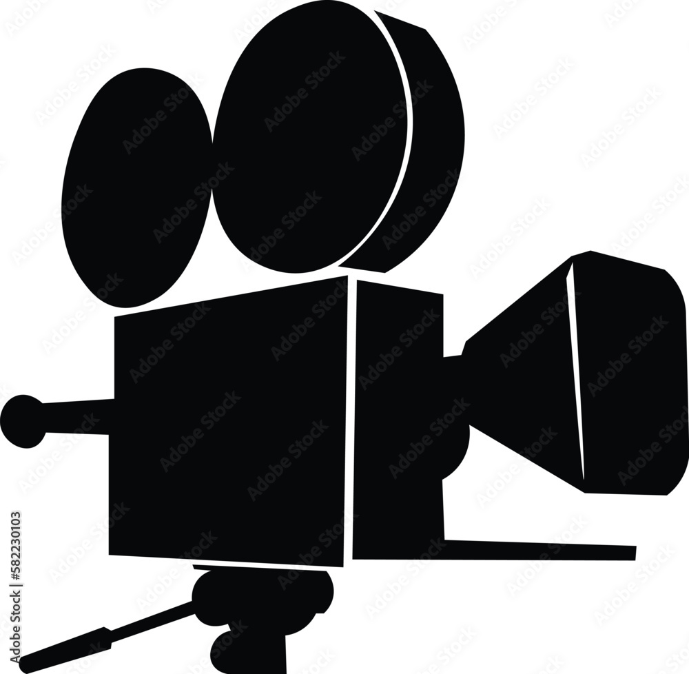 Black and White Cartoon Illustration Vector of a Retro Cinema Camera ...