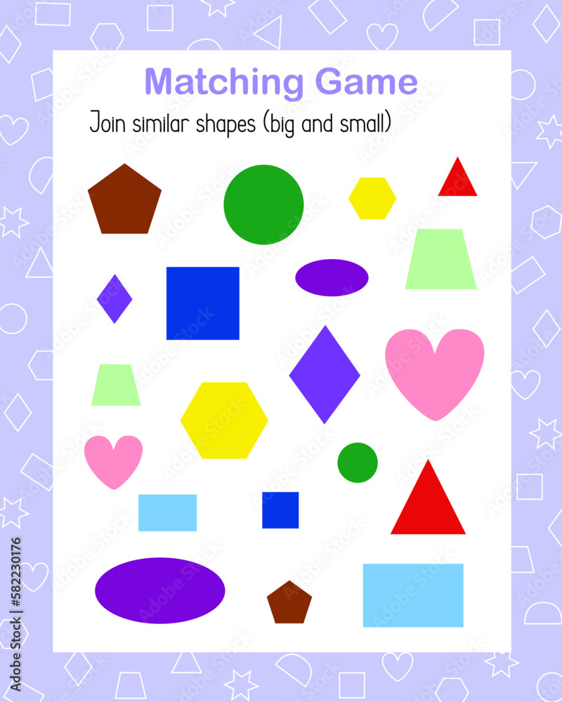 Big and small geometric shapes matching game, colorful images vector ...