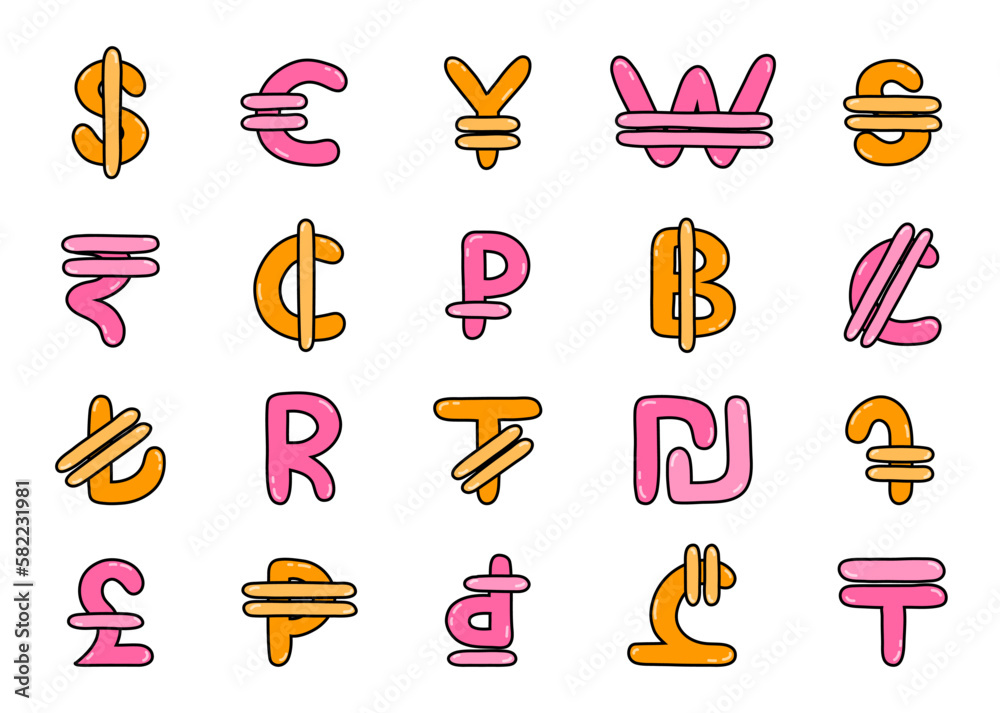 Set of international currency symbols. Cute hand drawn vector ...