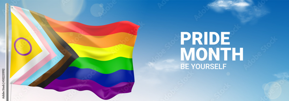 Waving intersex inclusive pride flag. LGBTQ Progress Pride flag waving ... Waving intersex inclusive pride flag. LGBTQ Progress Pride flag waving ...
