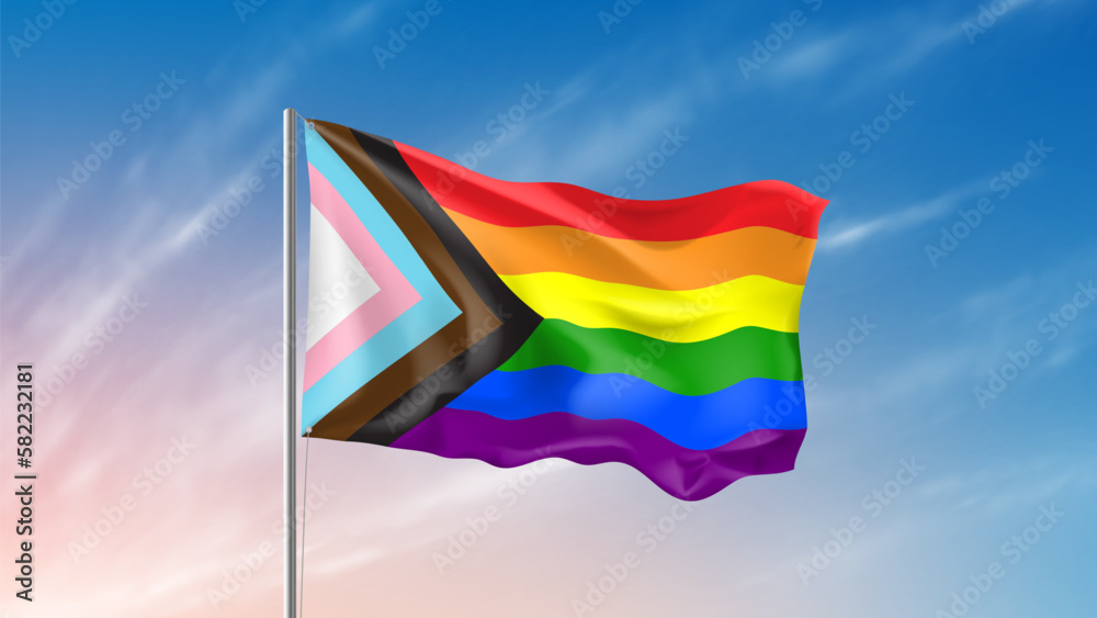 Waving progressive pride flag. Modern pride flag waving in wind at ...
