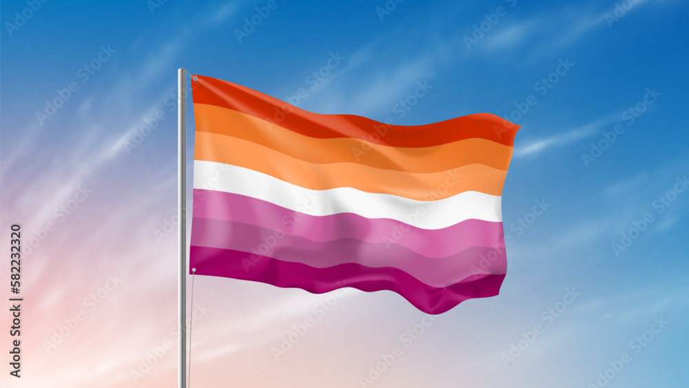Waving Lesbian Pride Flag Lesbian Pride Flag Waving In Wind At Cloudy