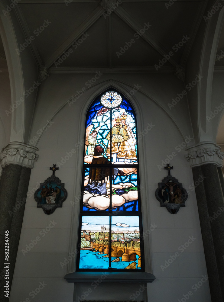 Yokohama, Japan - October 14, 2017: Stained glass window inside the ...