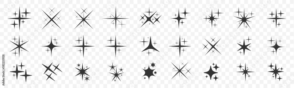 Sparkle star icons. Shine icons. Black sparkles icons. Twinkling stars. Sparkles, shining burst ...