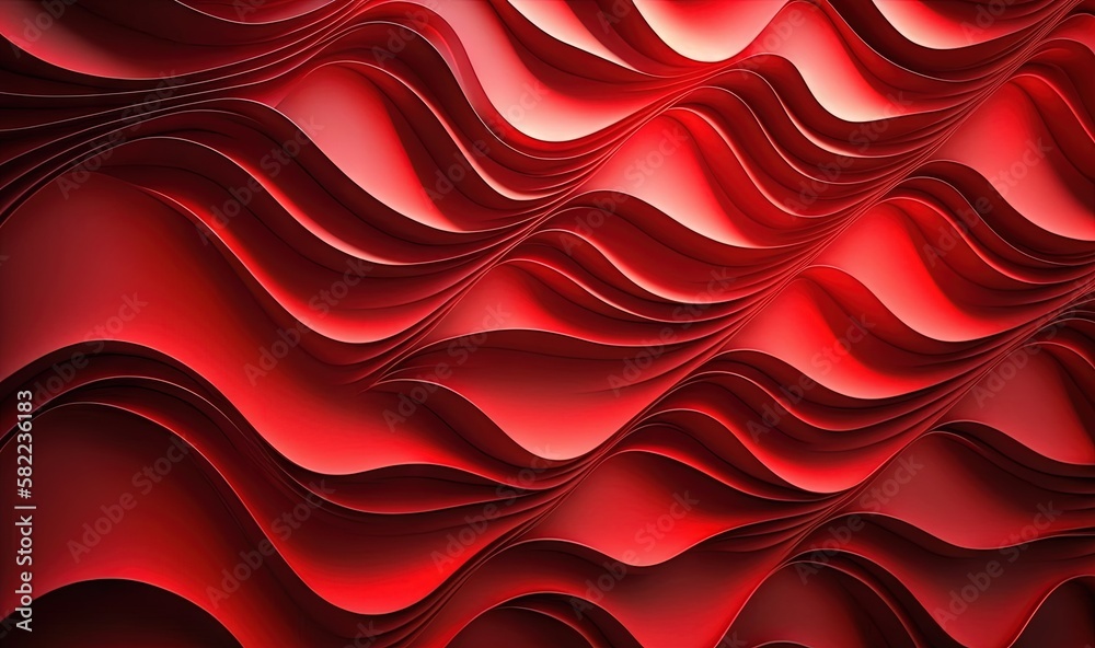 an abstract red background with wavy lines and curves of varying sizes ...