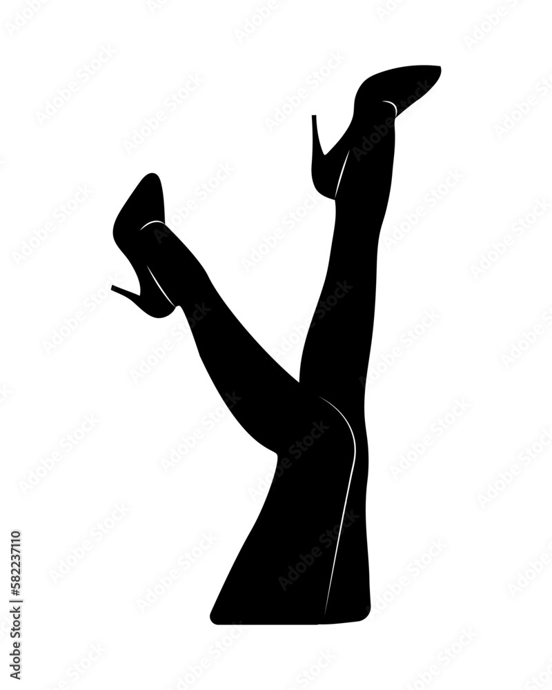 The silhouette of a woman's legs in high-heeled shoes. Black silhouette ...