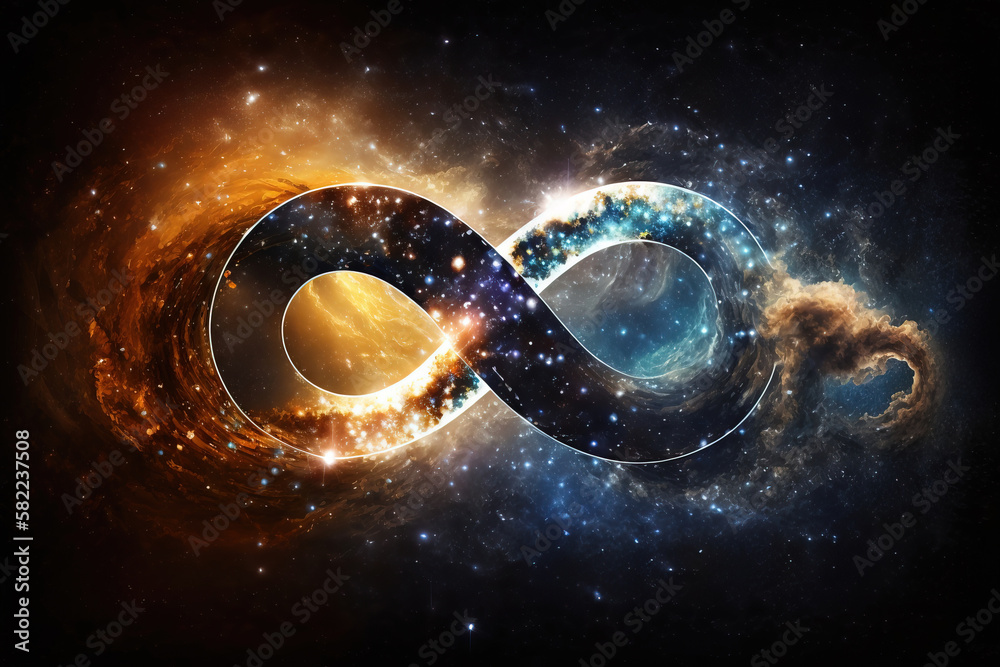Colorful space with infinity symbol. Fantasy galaxy generative AI ...