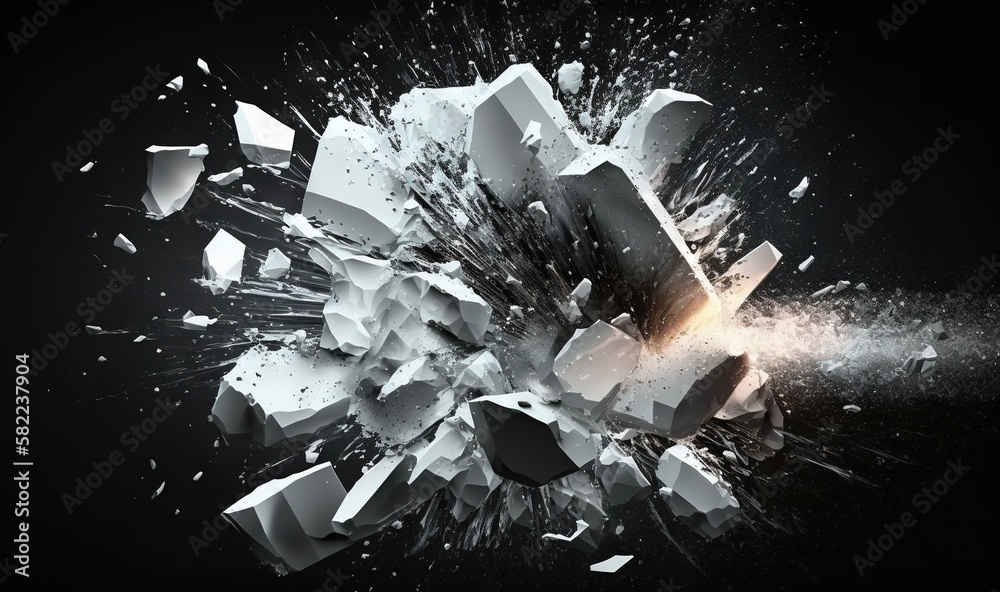 a exploding white object with a black background and a lightening ...