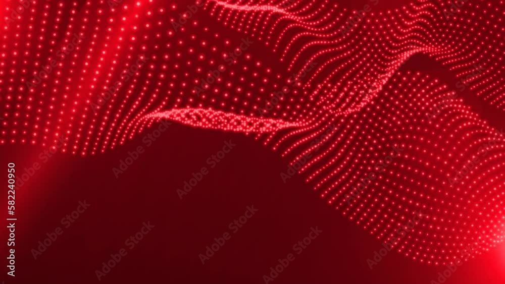 Abstract red color Particle wave background digital line and dots ...