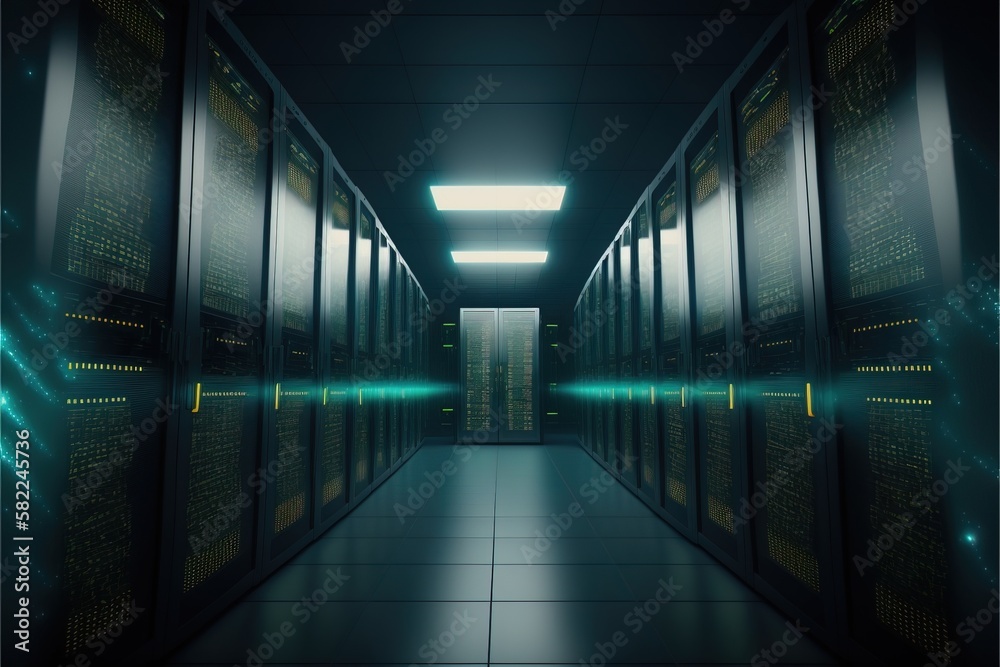 Network and internet communication technology concept, data center ...