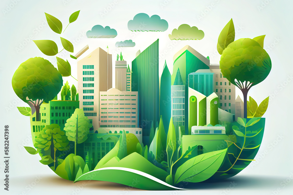 Round eco logo with green buildings and car. Generative Ai Stock ...