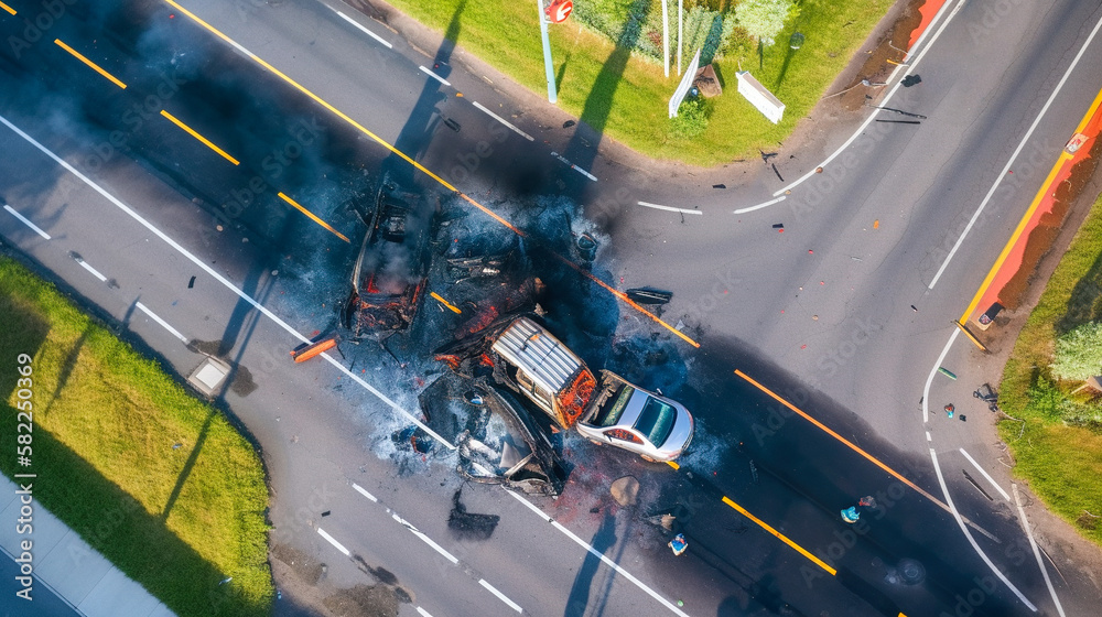 Aerial View of Car Accident Involving Multiple Vehicles, Generative AI ...