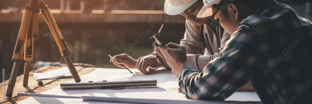 Building and structure concept of an engineer at work, drawing from a ...