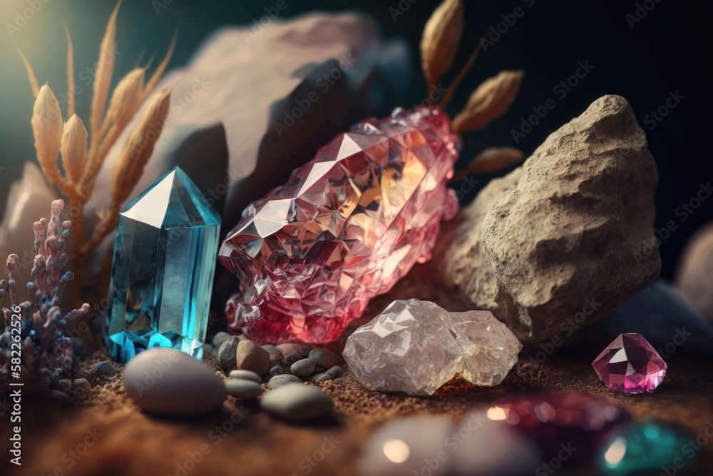 Photo & Art Print Gemstones crystal minerals on mysterious nature ...
