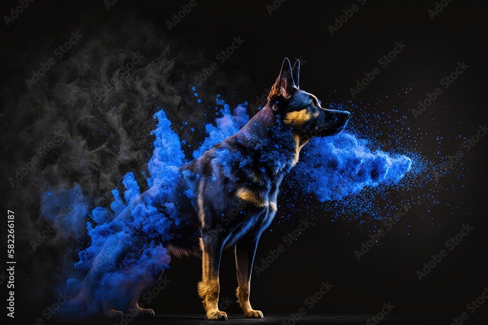 K9 Police Dog - German Shepherd - Fantasy Art Photography with Blue Smoke Stock Illustration ...
