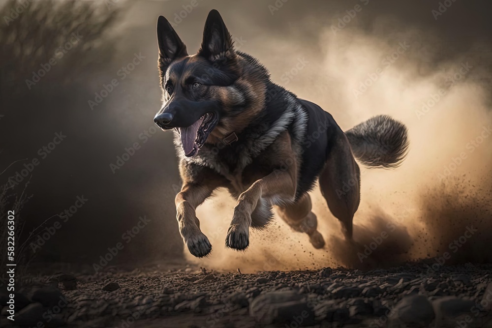 Fine Art Military Photography of K9 Police Dog Running in Thick Dust ...