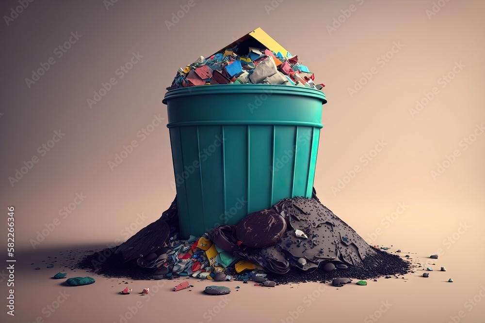 garbage bin with small hill of overflowing garbage, created with ...