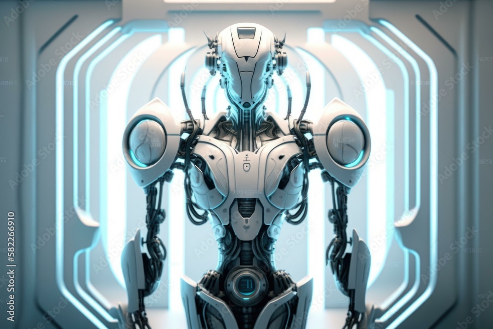 A Futuristic Robot Standing In A Doorway With A Light On Arcade ...