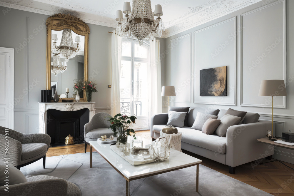 A Parisian chic style room interior design features a harmonious blend ...