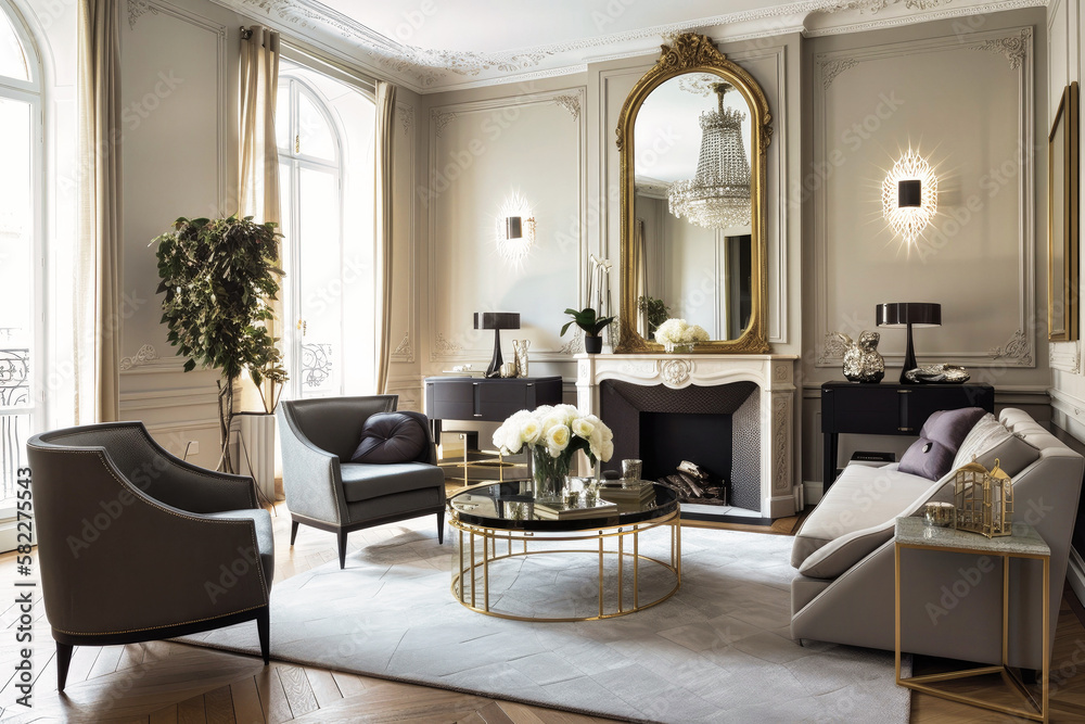 A Parisian chic style room interior design features a harmonious blend ...