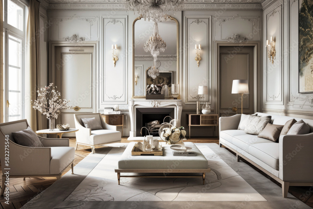 A Parisian chic style room interior design features a harmonious blend ...
