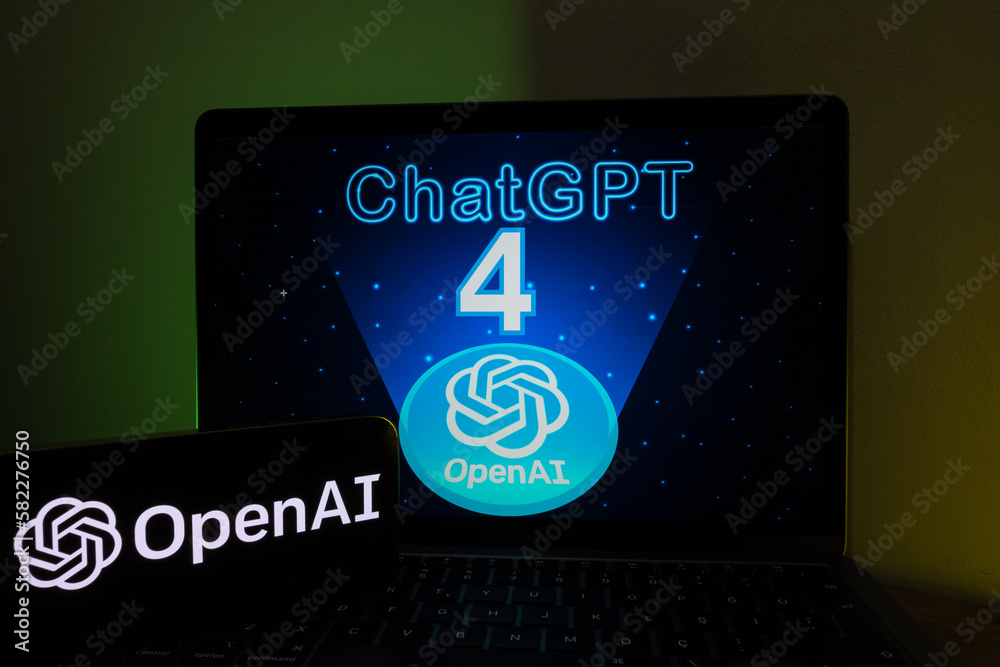 Chat Gpt 4 Logo on PC Screen, Openai Logo Mobile on Screen. Istanbul ...