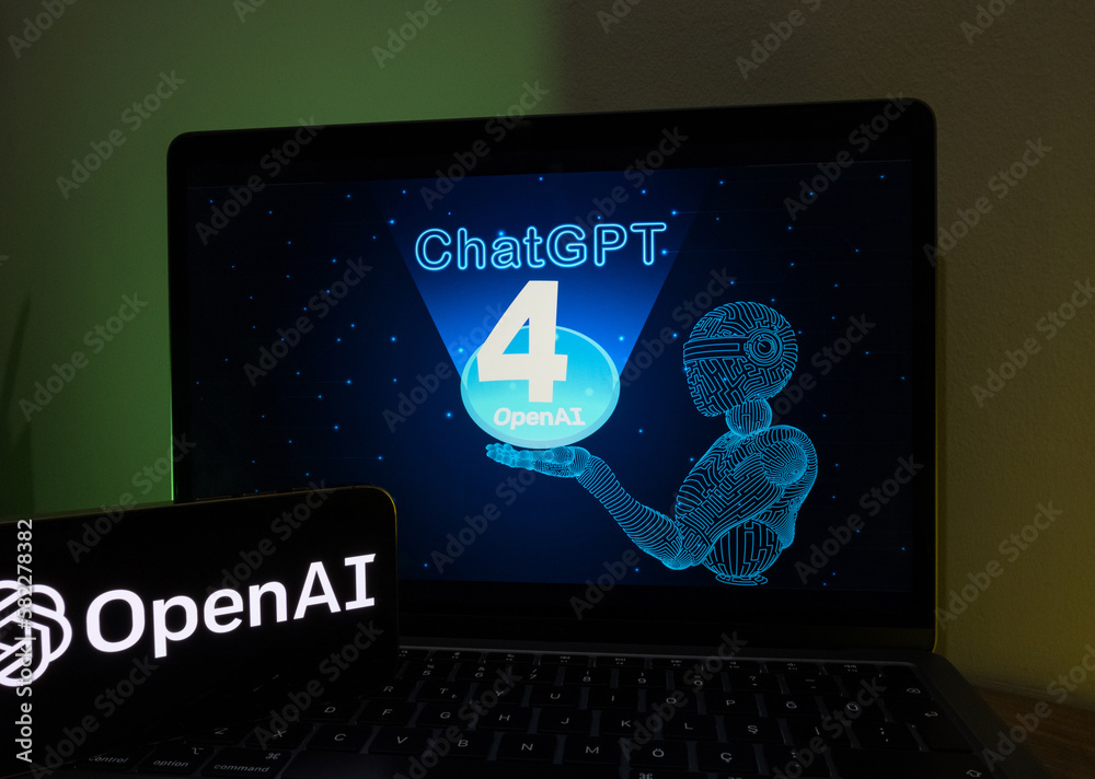 Chat Gpt 4 Logo on PC Screen, Openai Logo Mobile on Screen. Istanbul ...