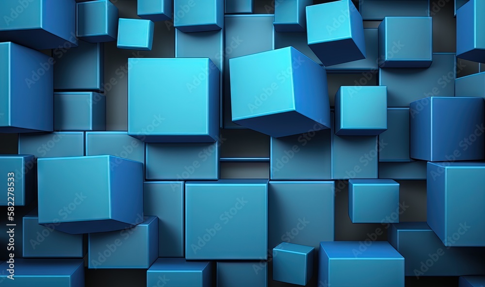 a bunch of cubes that are all blue and black in color and size, all ...