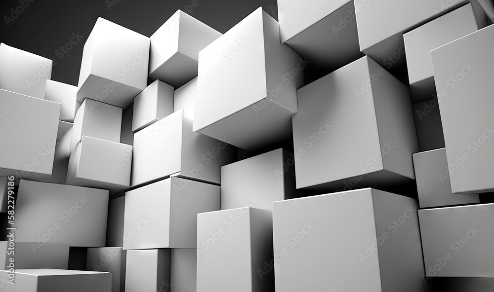 a black and white photo of a bunch of cubes that are stacked up in the ...