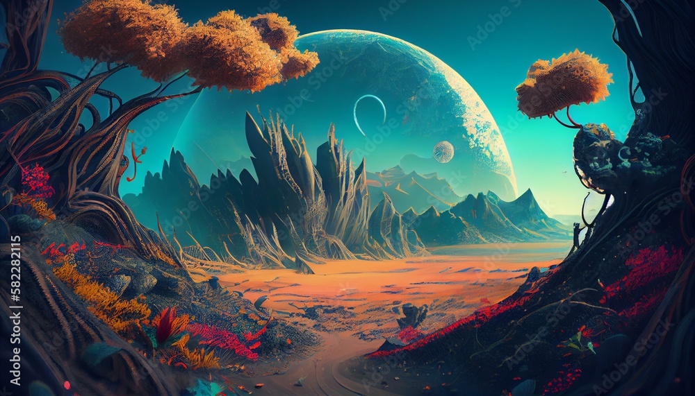 An alien world with strange and unique flora and fauna, with intricate ...