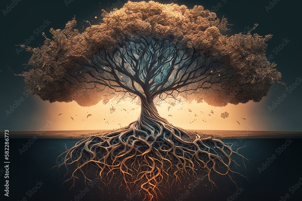 Tree of life with the roots. Generative AI Stock Illustration | Adobe Stock